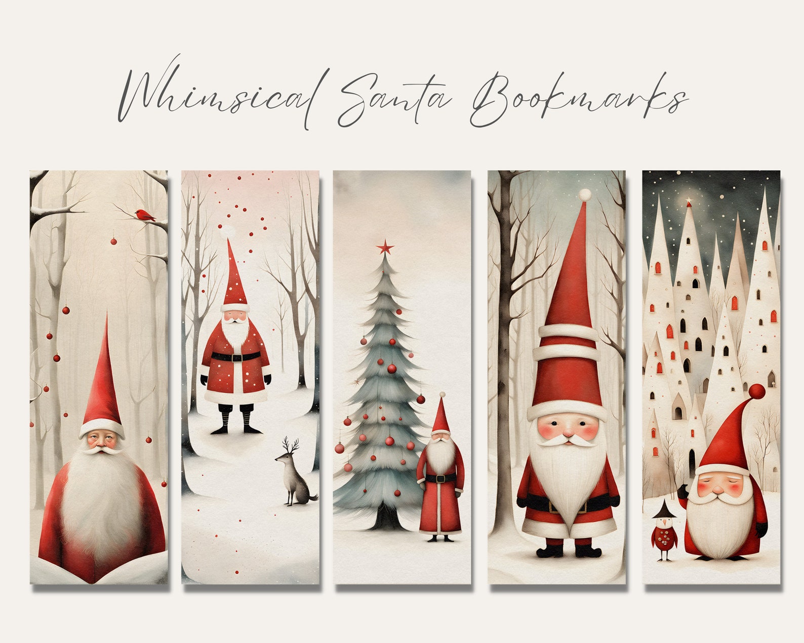 Whimsical Santa Printable Bookmarks, Christmas Printable Bookmarks ...