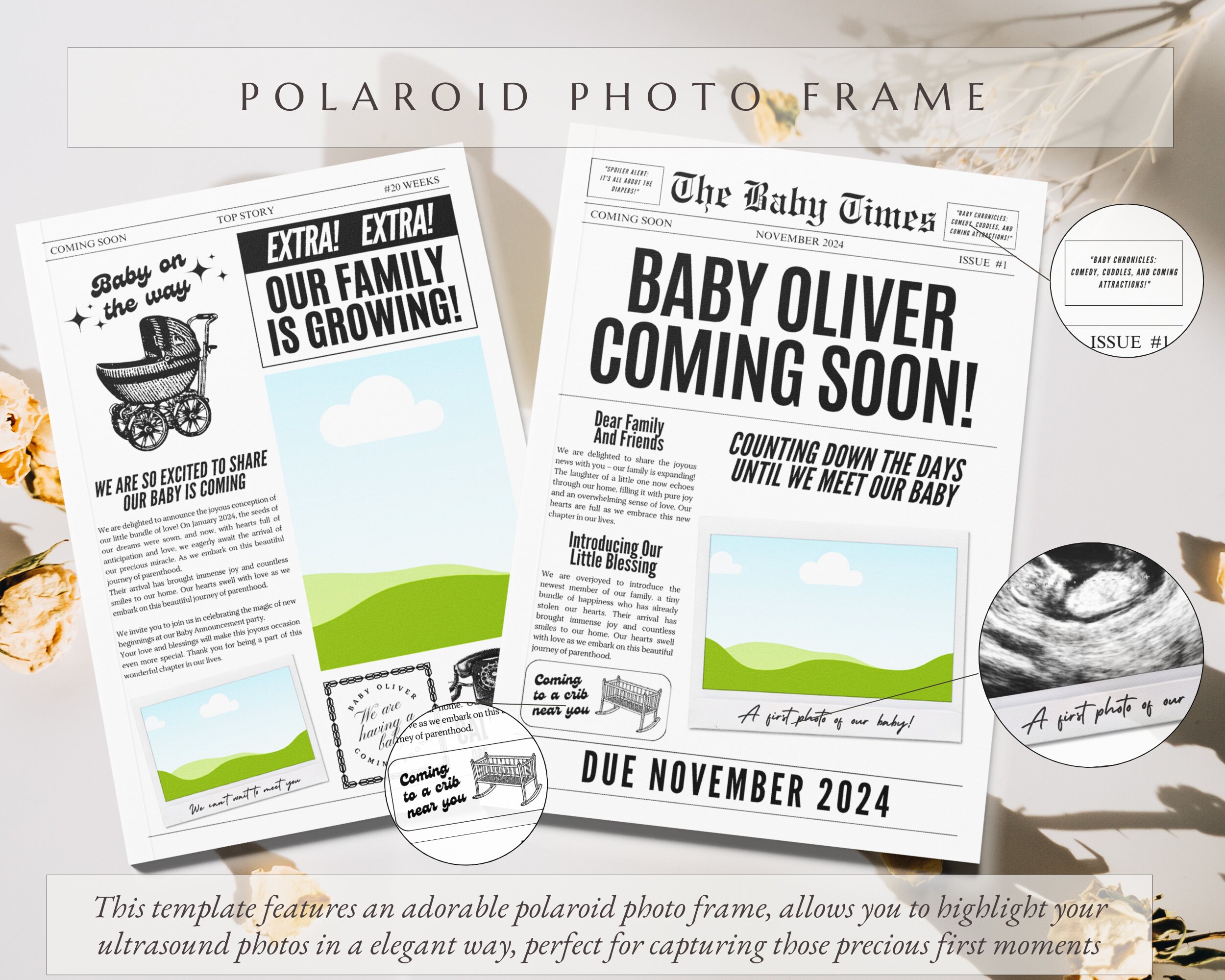 Large Newspaper Baby Announcement, Customizable Baby Announcement ...