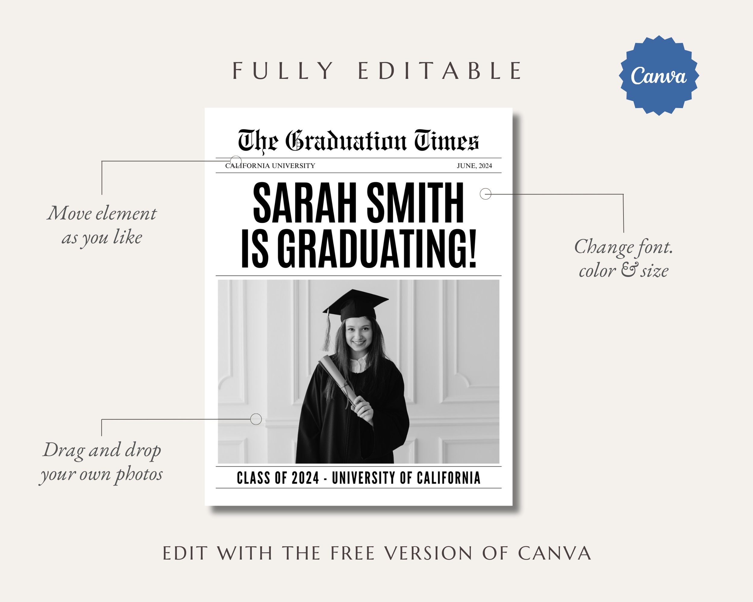 Graduation Newspaper Template, Newspaper Graduation Announcement ...