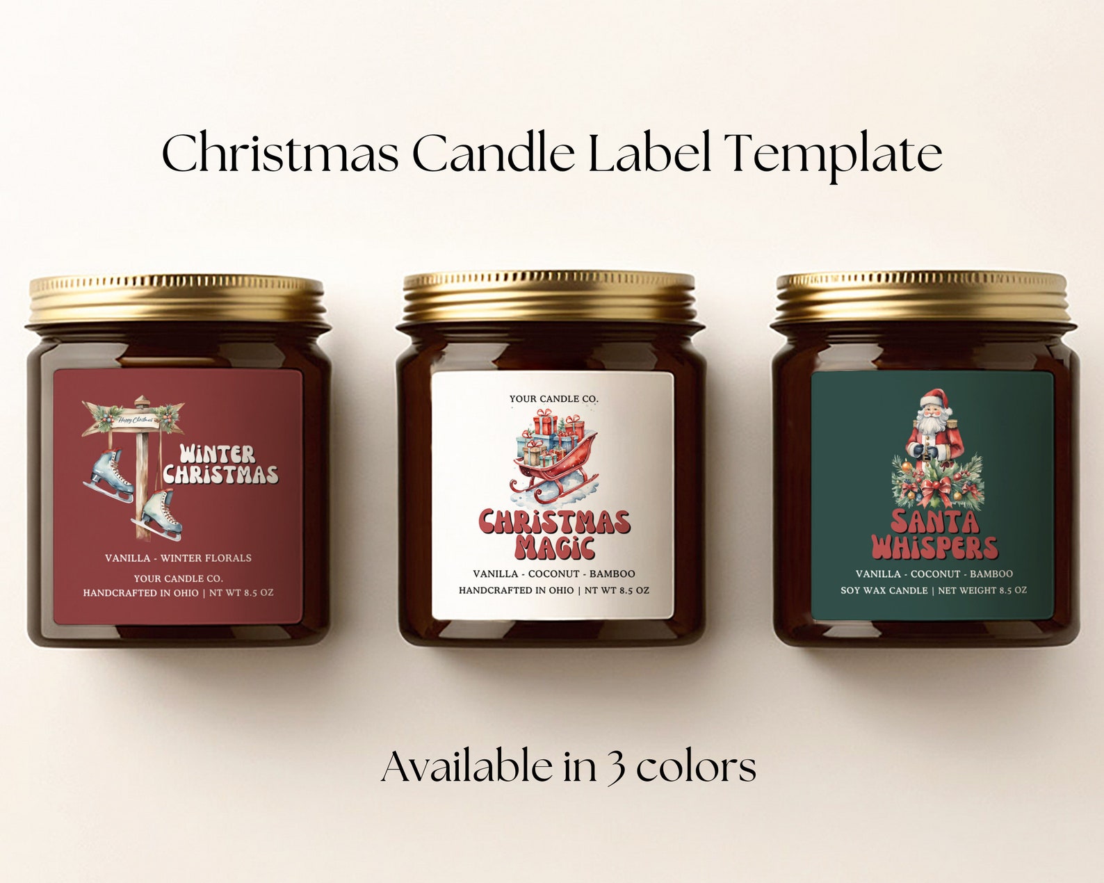 Christmas Candle Label Template Holidays Candle Label Retro - Etsy