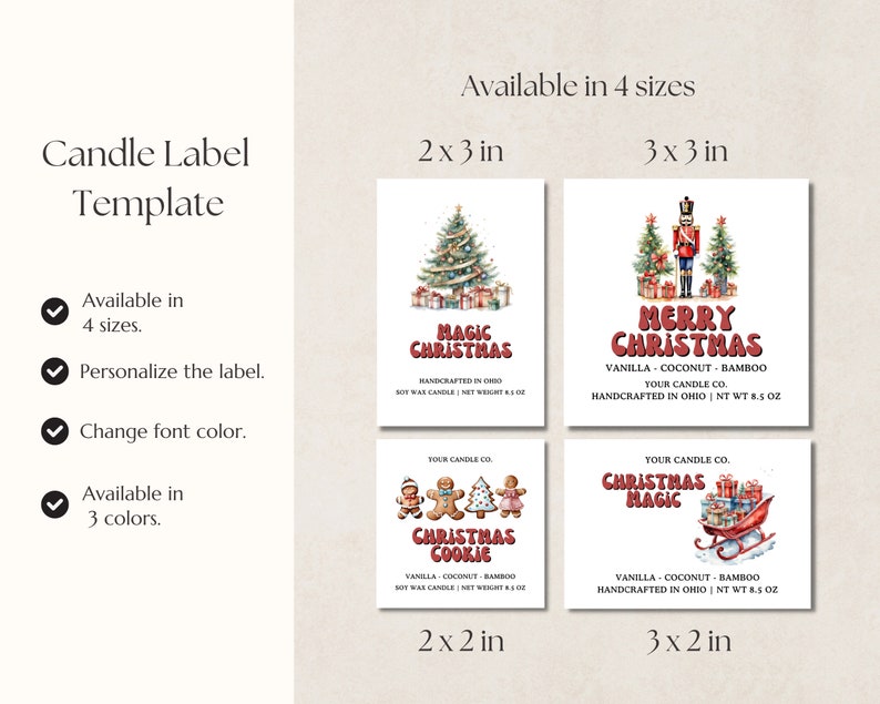 Christmas Candle Label Template Holidays Candle Label Retro - Etsy