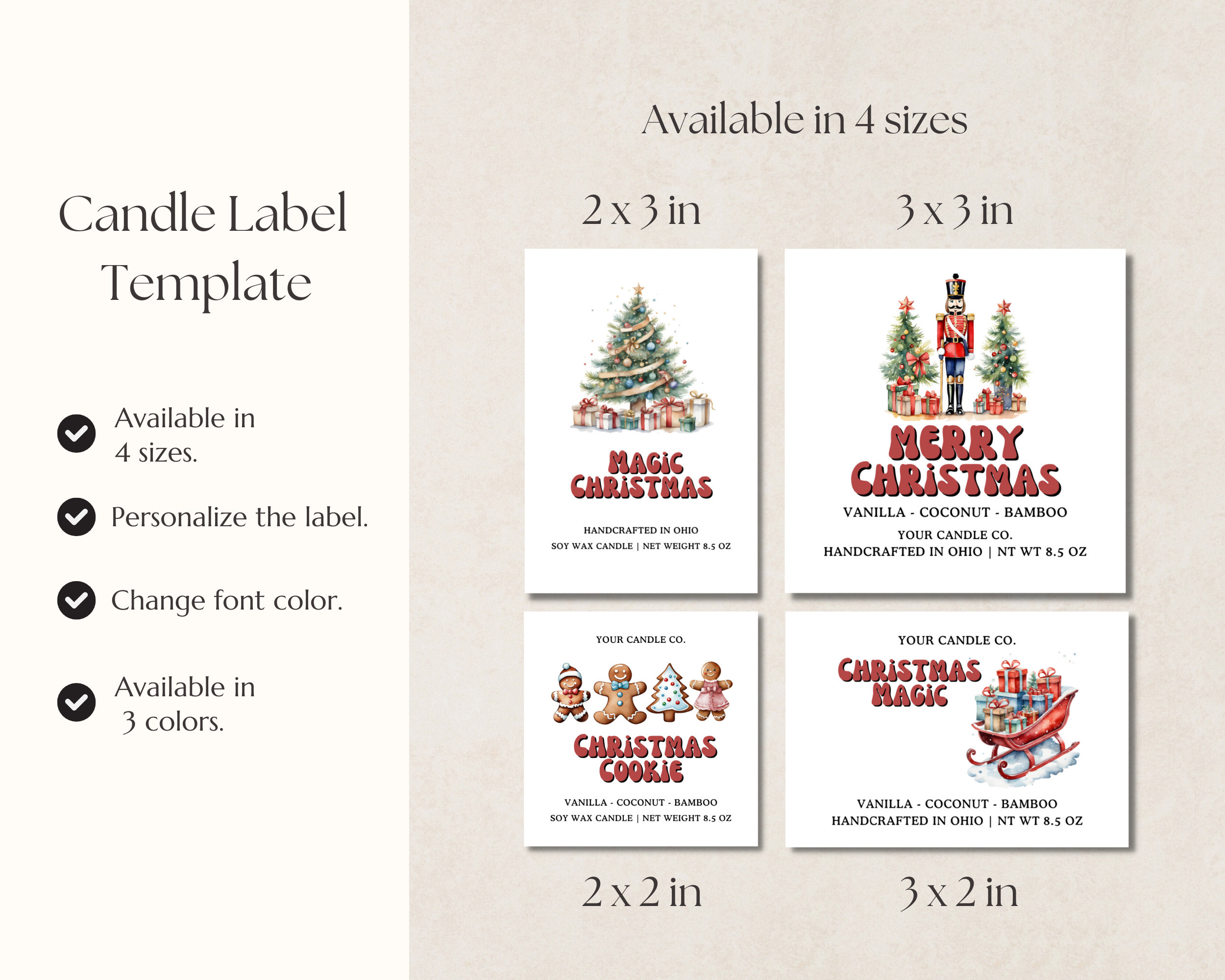 Christmas Candle Label Template Holidays Candle Label Retro - Etsy