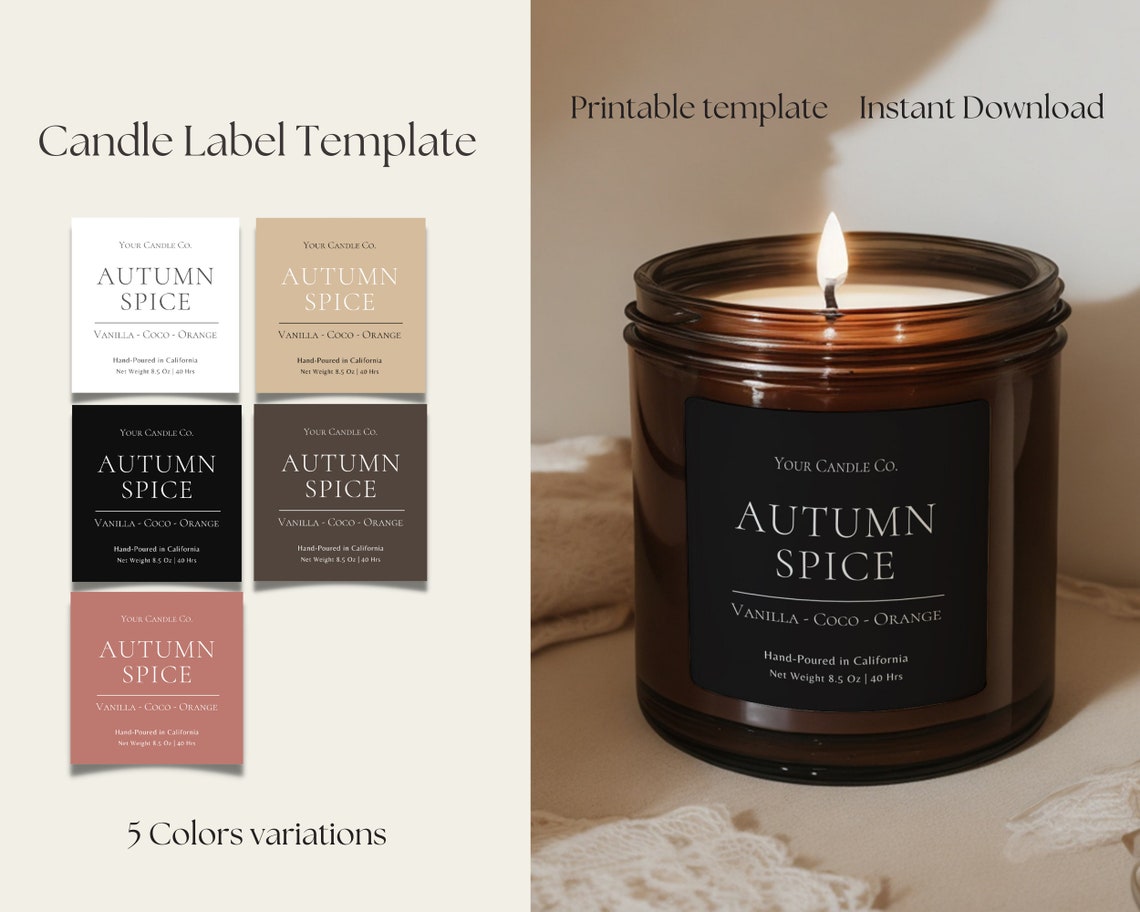 Elegant Candle Label Template, Modern Candle Label, Custom Candle ...