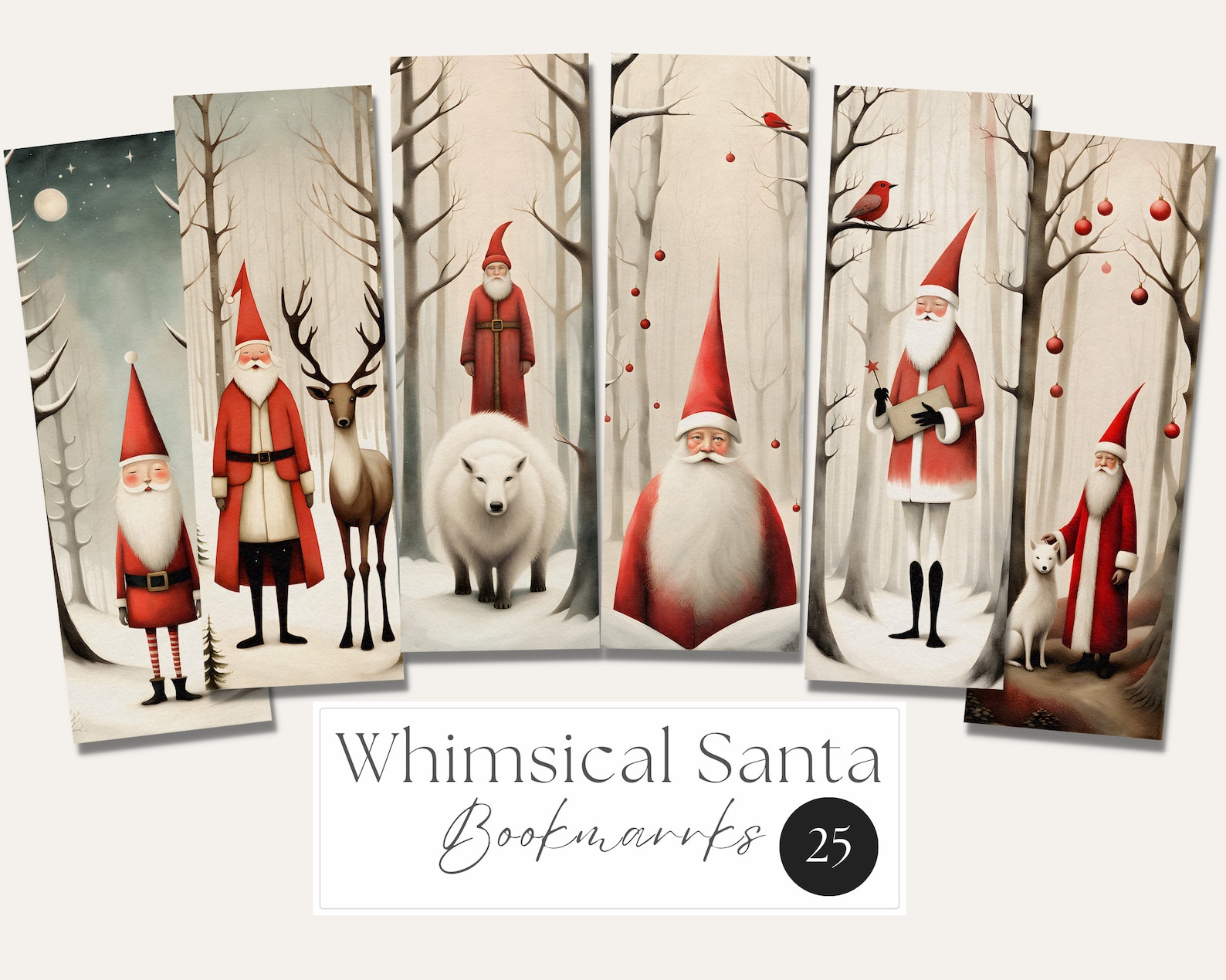 Whimsical Santa Printable Bookmarks, Christmas Printable Bookmarks ...
