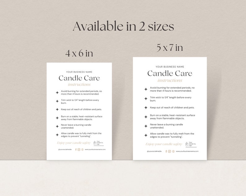 Editable Candle Care Card Template, Minimalist Elegant Design (digital ...