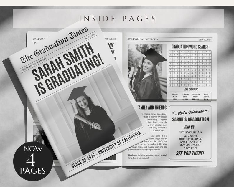 Editable Graduation Newspaper Announcement Template (digital Download ...