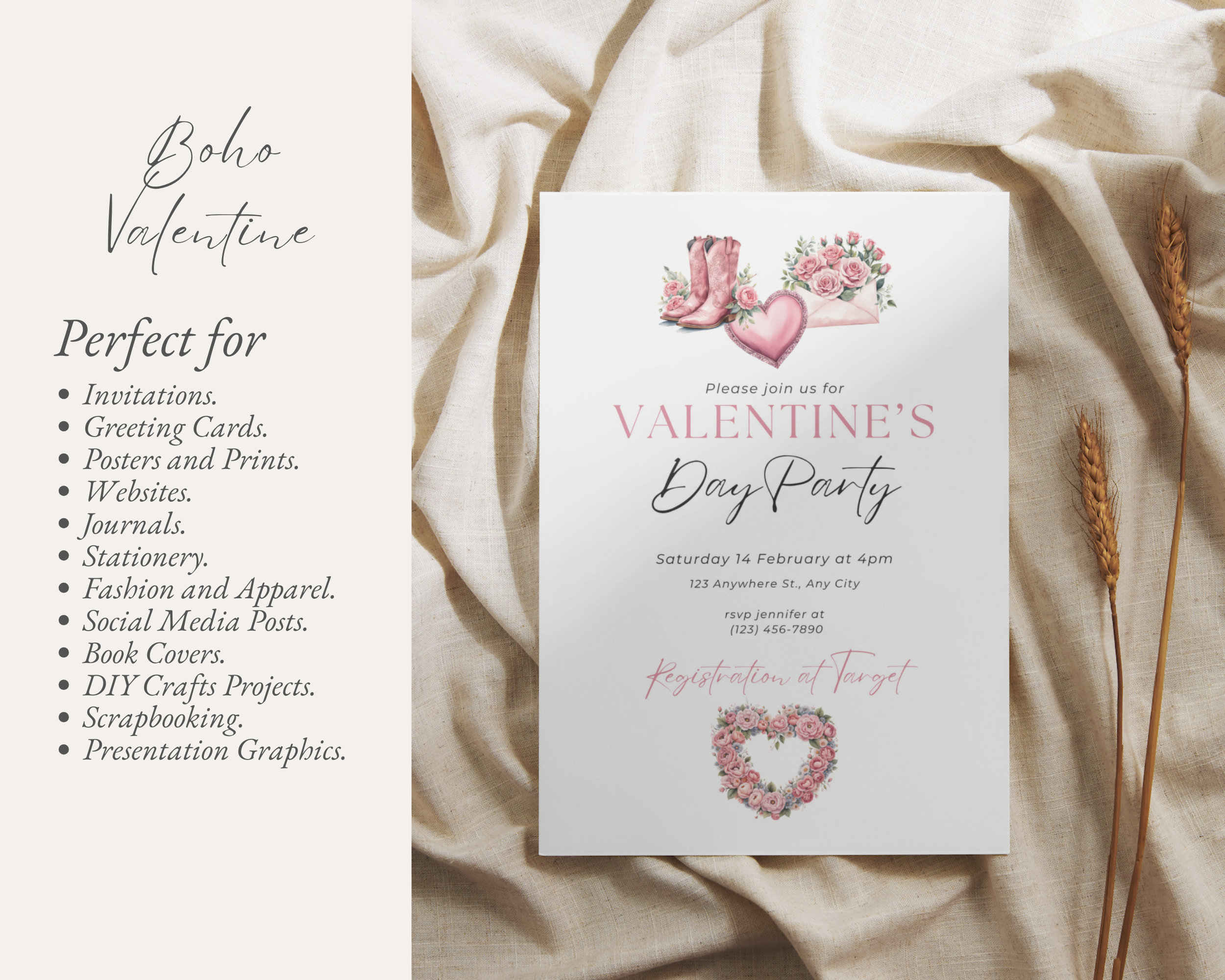 Boho Valentine Clipart Valentines Day Clipart Pink - Etsy