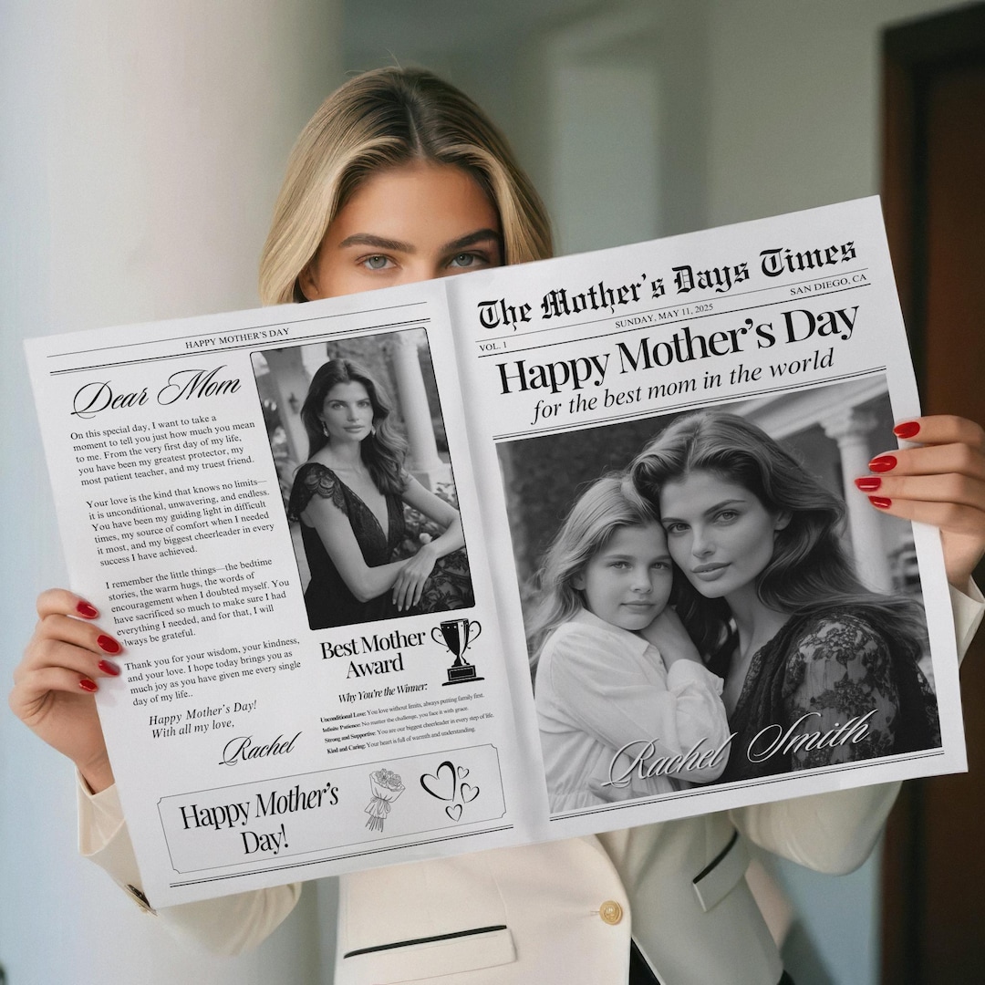 Mothers Day Newspaper Template, Printable Moms Gift, Personalized ...