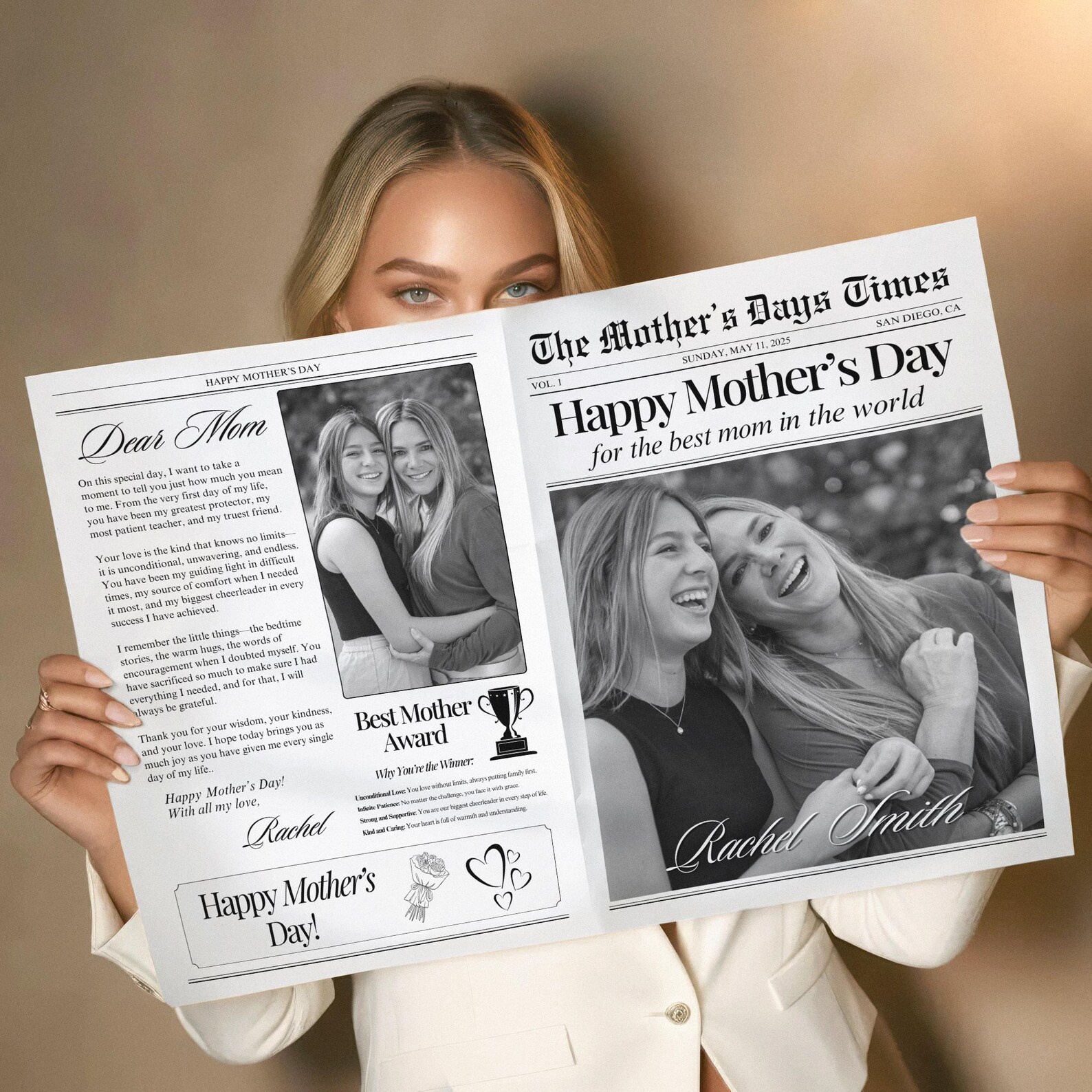 Mothers Day Newspaper Template, Printable Moms Gift, Personalized ...