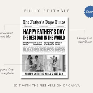 Fathers Day Newspaper, Printable for Dad, Personalized Gifts for Dad ...