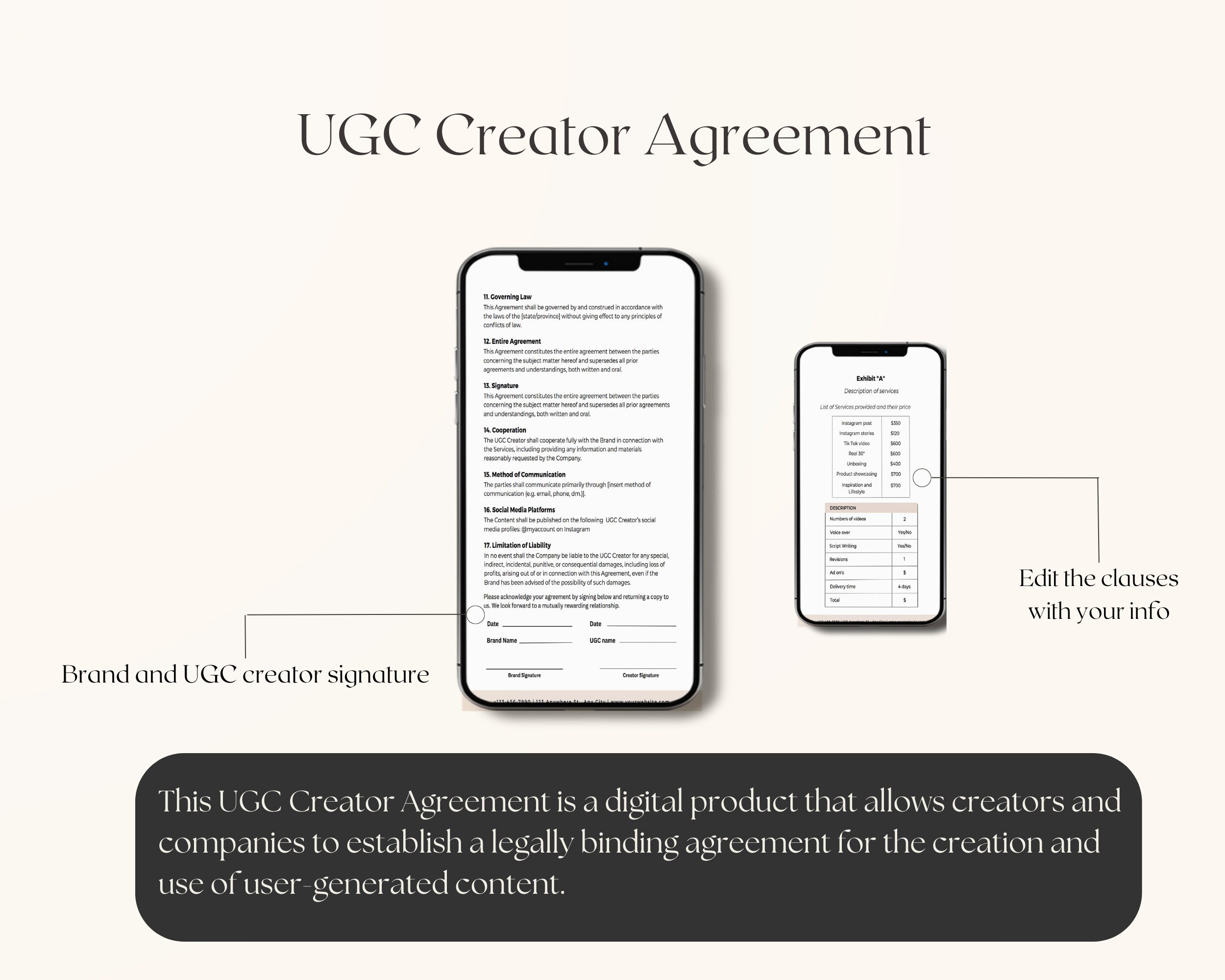 UGC Creator Contract Template, Canva Agreement (digital Download), User ...
