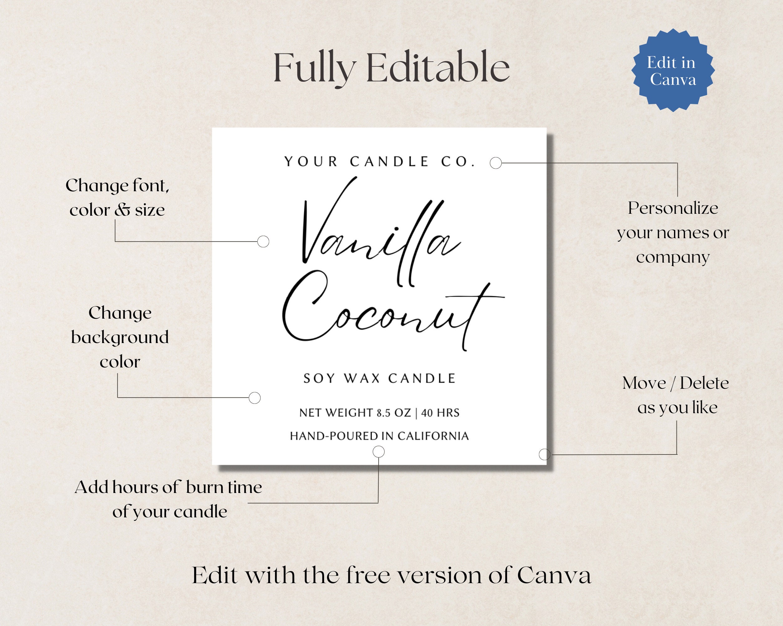 Elegant Candle Label Template, Minimalist Candle Label, Candle Label ...