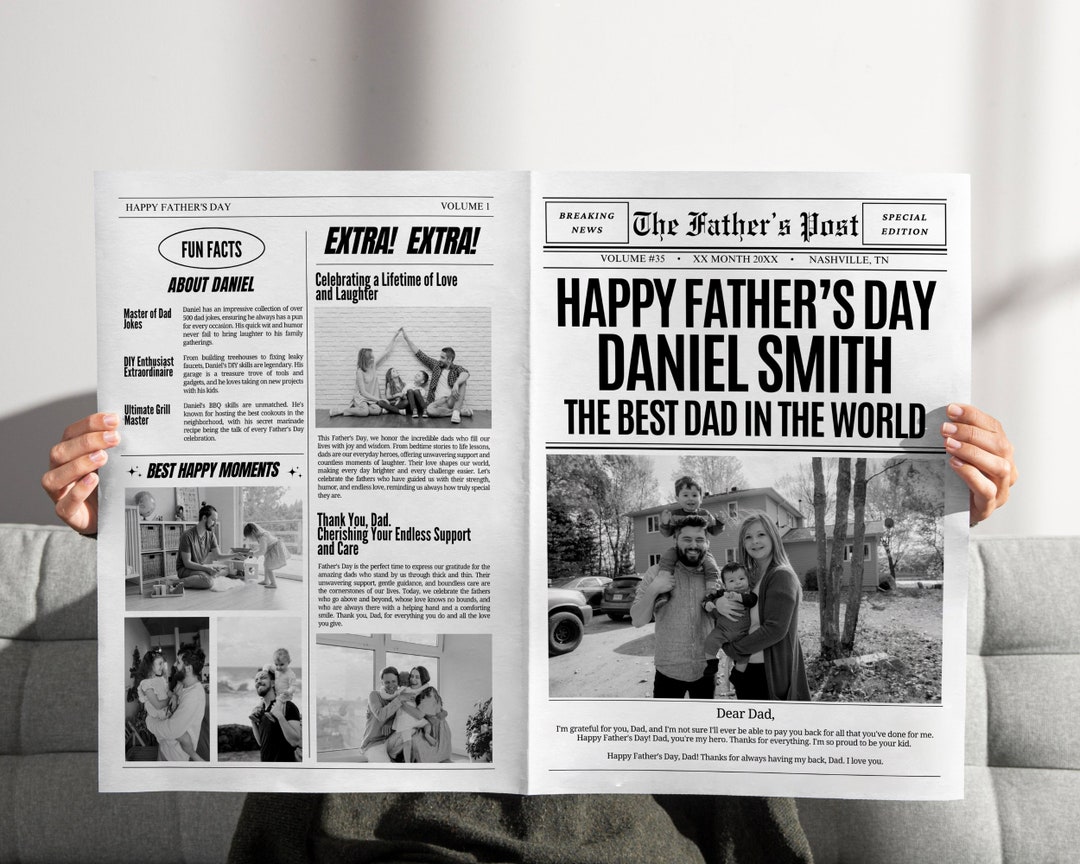 Fathers Day Newspaper, Personalized Gifts for Dad, Gift From Daughter ...
