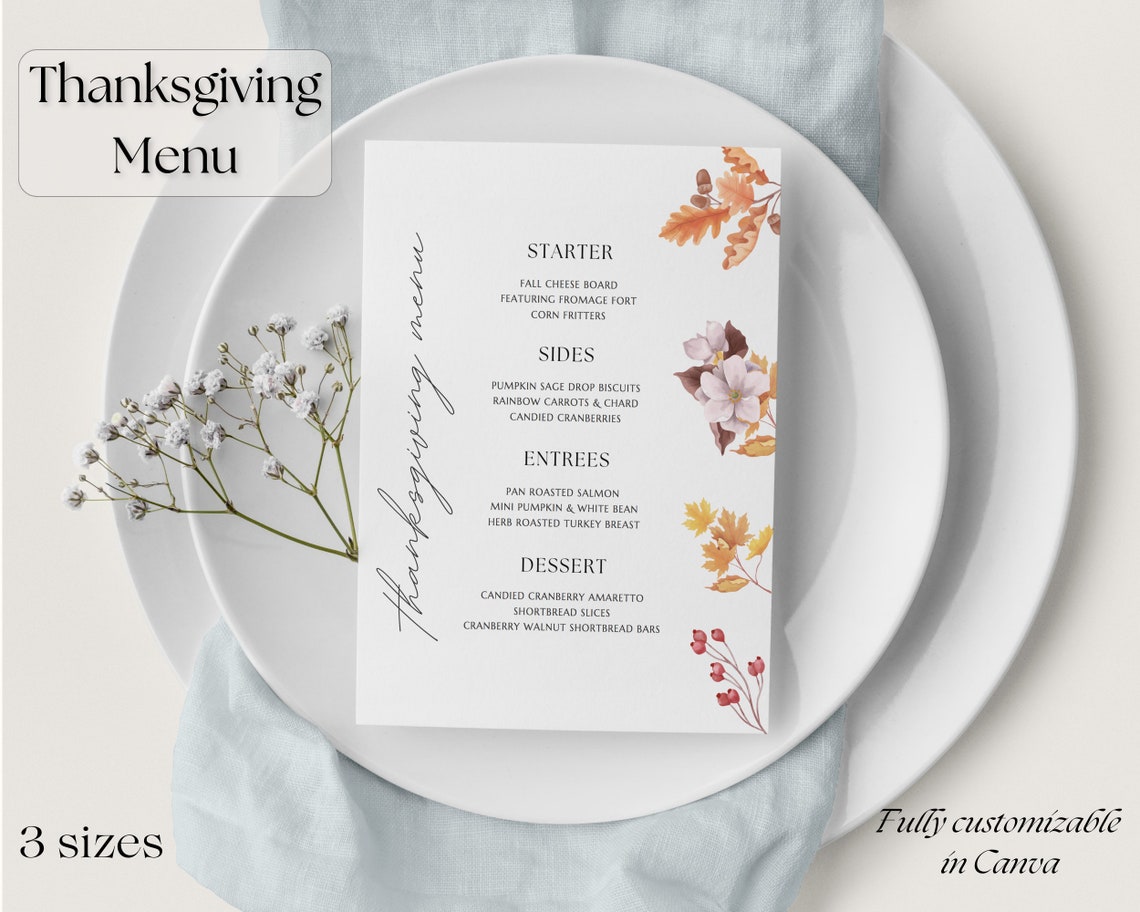 Thanksgiving Menu Template Thanksgiving Menu Card Printable - Etsy