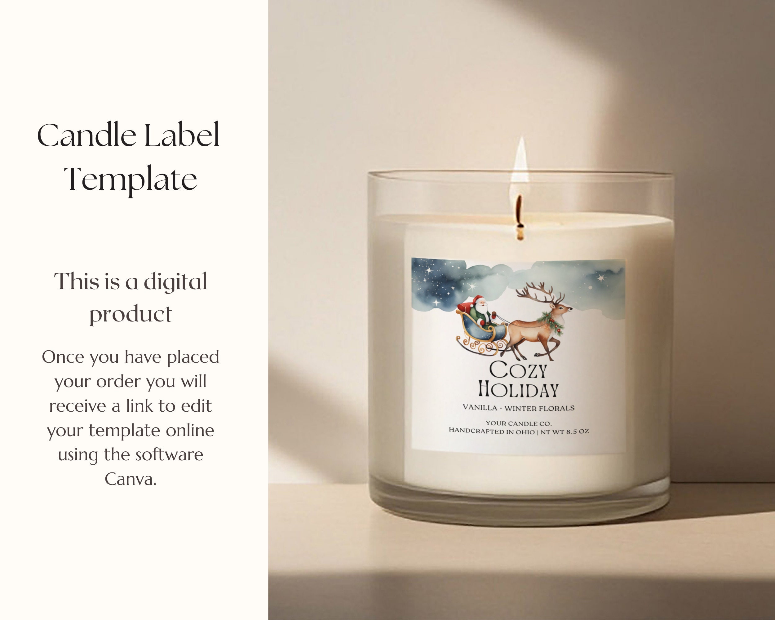 Christmas Candle Label Template, Holidays Candle Label, Winter Candle ...