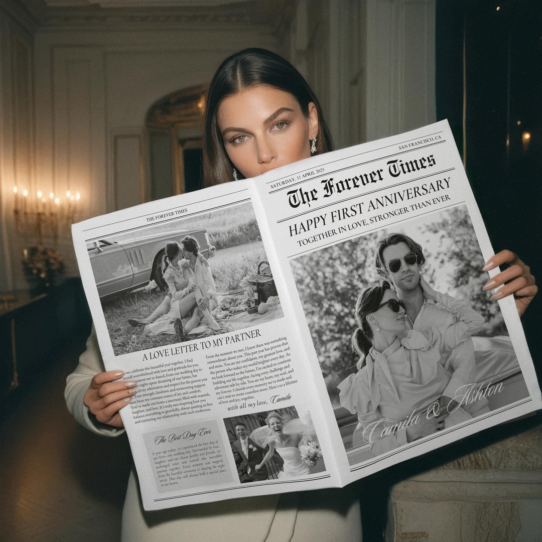 Couple Anniversary Newspaper Template, 1st Anniversary Gift for Couples ...