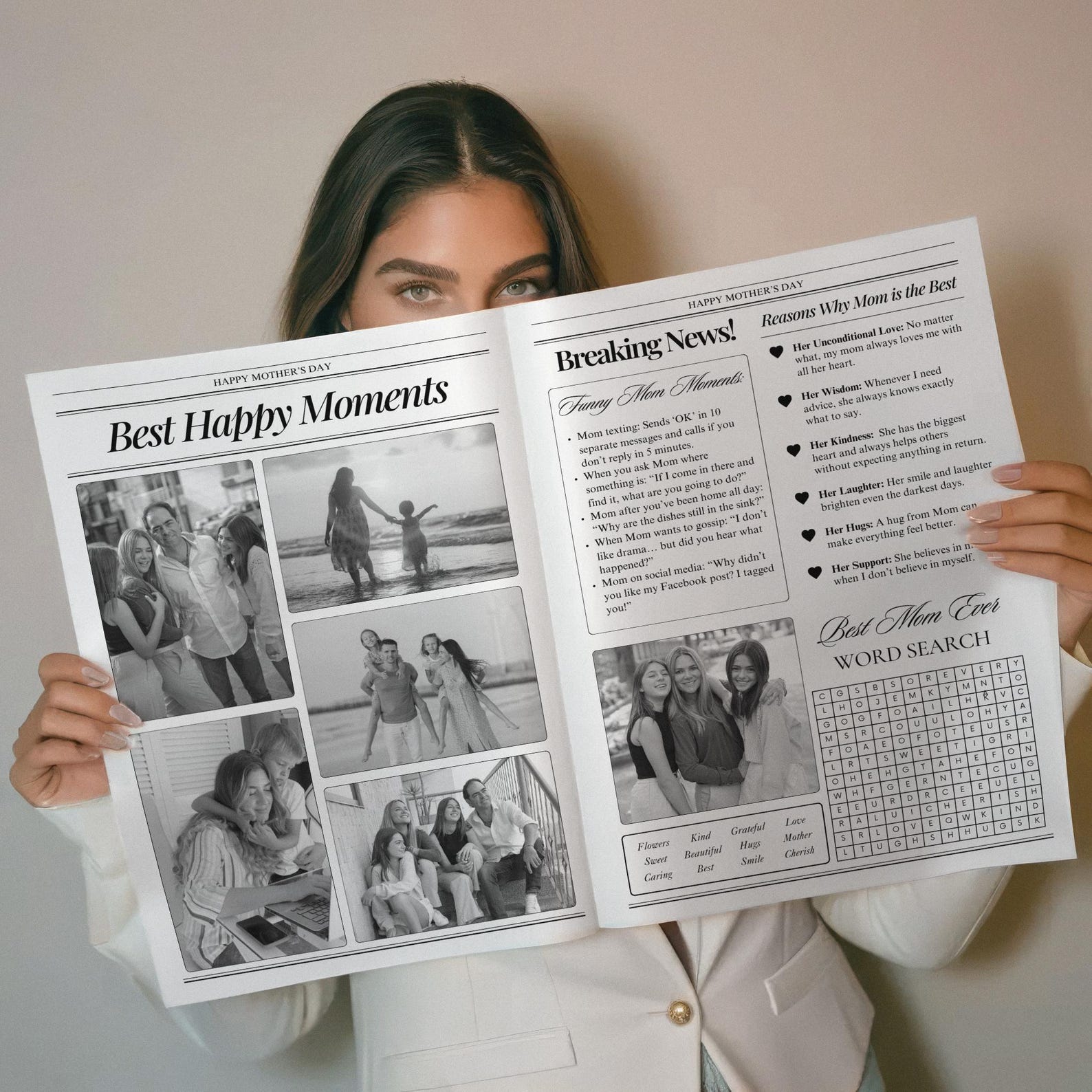Mothers Day Newspaper Template, Printable Moms Gift, Personalized ...