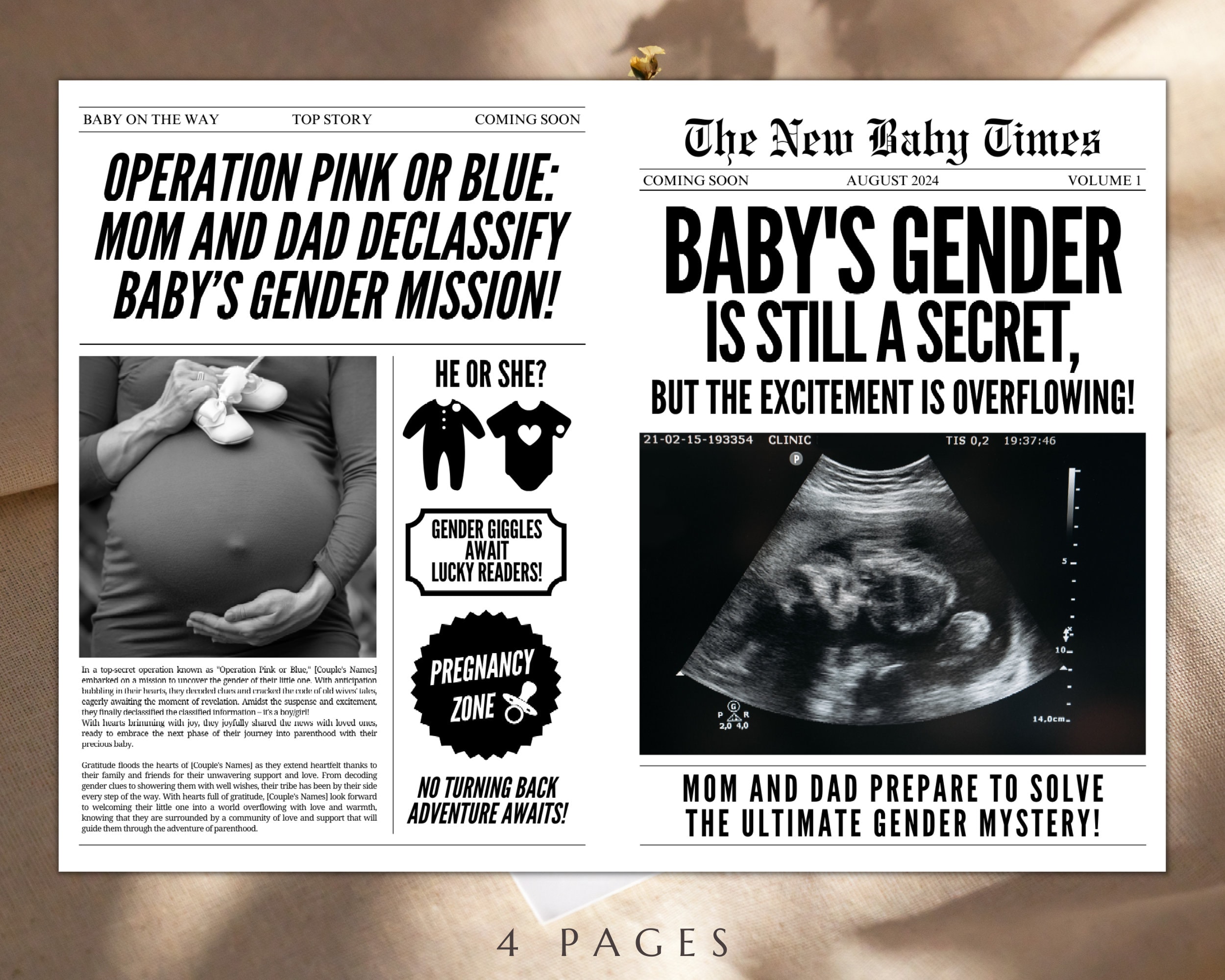 Baby Gender Reveal Newspaper, Large Newspaper Baby Announcement ...