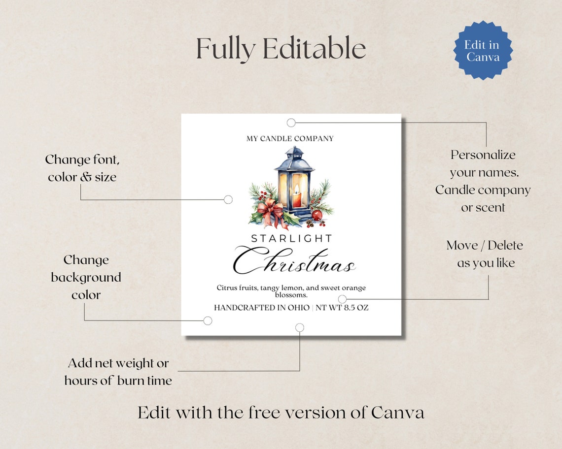 Christmas Candle Label Template, Vintage Christmas Candle, Holidays ...