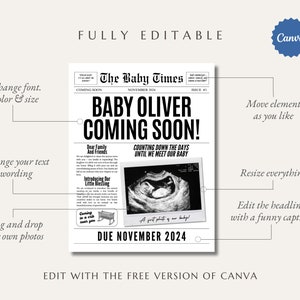 Large Newspaper Baby Announcement, Customizable Baby Announcement ...