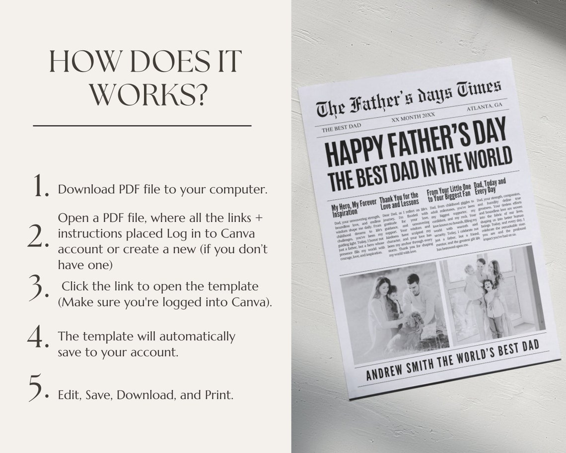 Personalized Father's Day Newspaper Template, Gift for Dad (digital) - Etsy