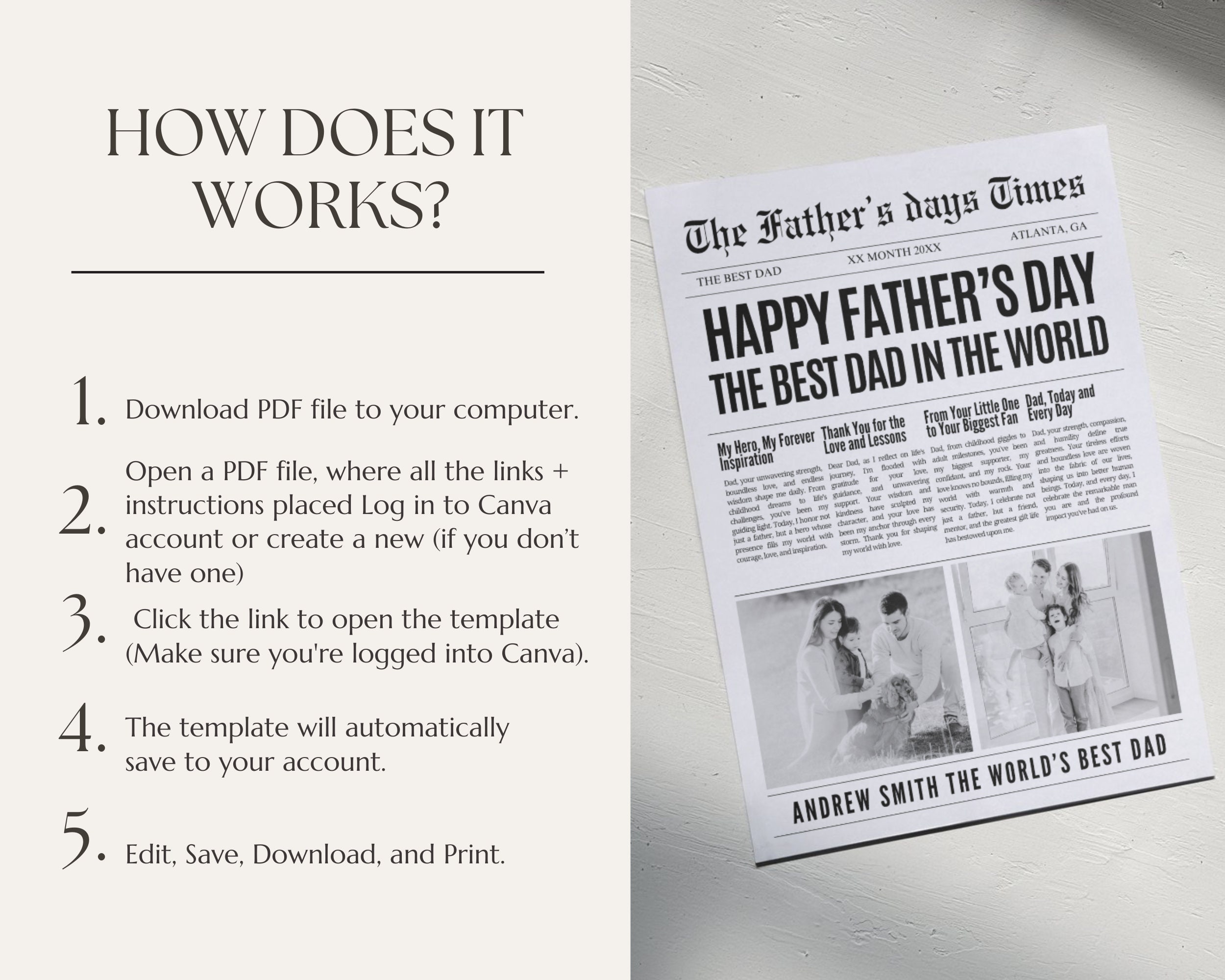 Personalized Father's Day Newspaper Template, Gift for Dad (digital) - Etsy