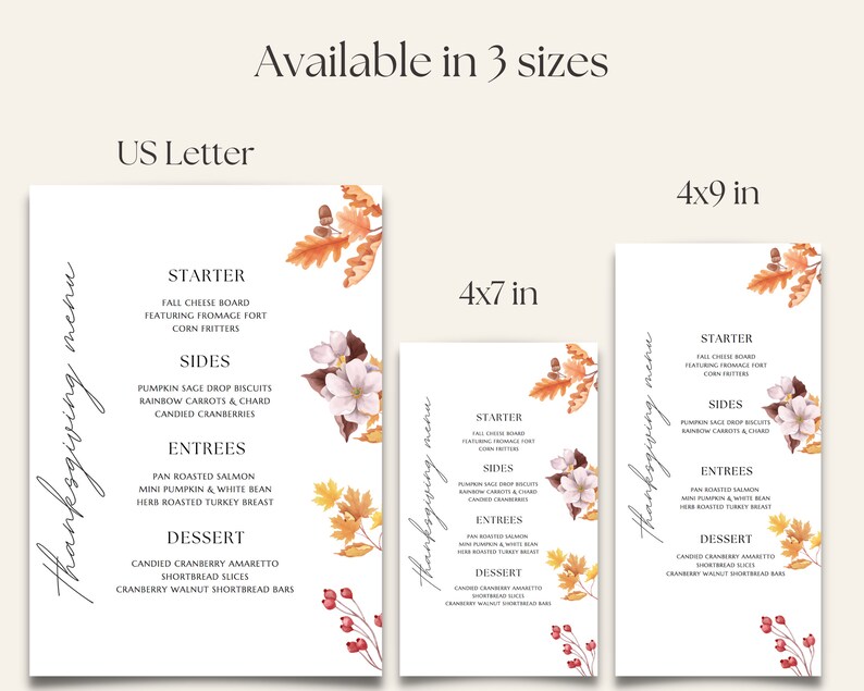 Thanksgiving Menu Template Thanksgiving Menu Card Printable - Etsy