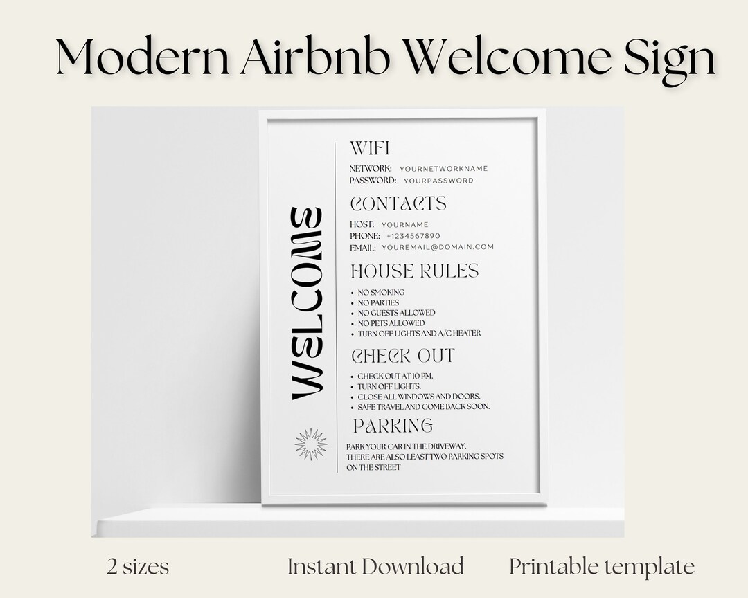 Modern Airbnb Welcome Sign Template, Airbnb Sign Template, Airbnb Rules ...