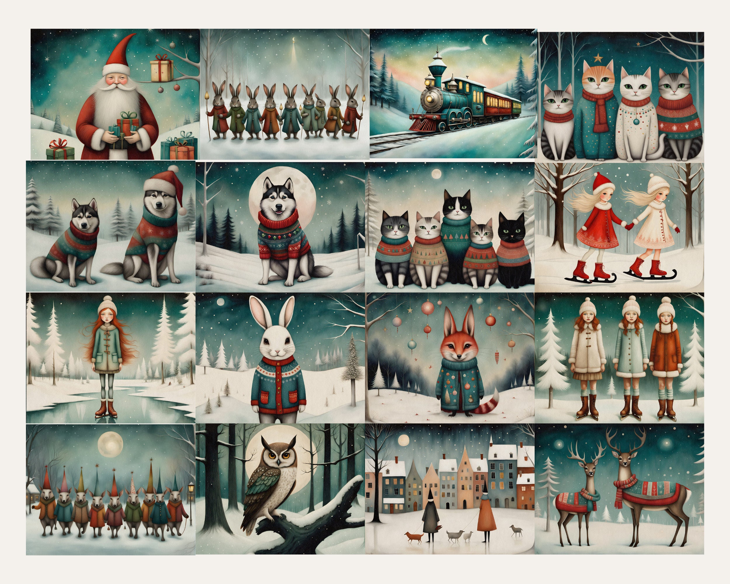 Whimsical Christmas Digital Paper, Christmas Digital Paper, Whimsical ...