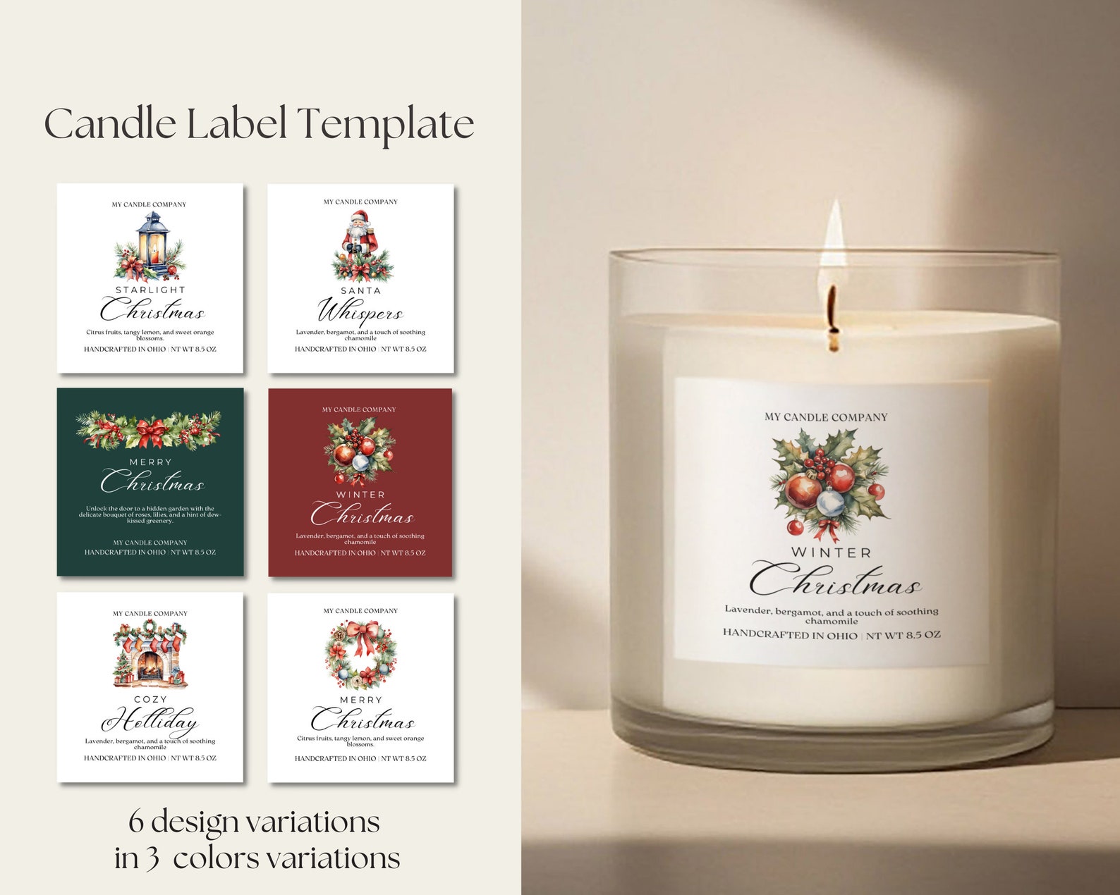 Christmas Candle Label Template, Vintage Christmas Candle, Holidays ...