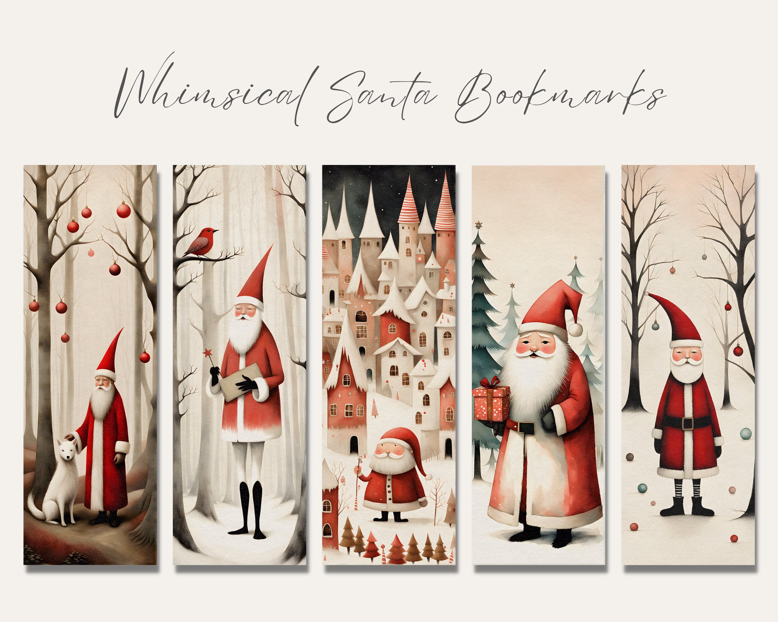 Whimsical Santa Printable Bookmarks, Christmas Printable Bookmarks ...