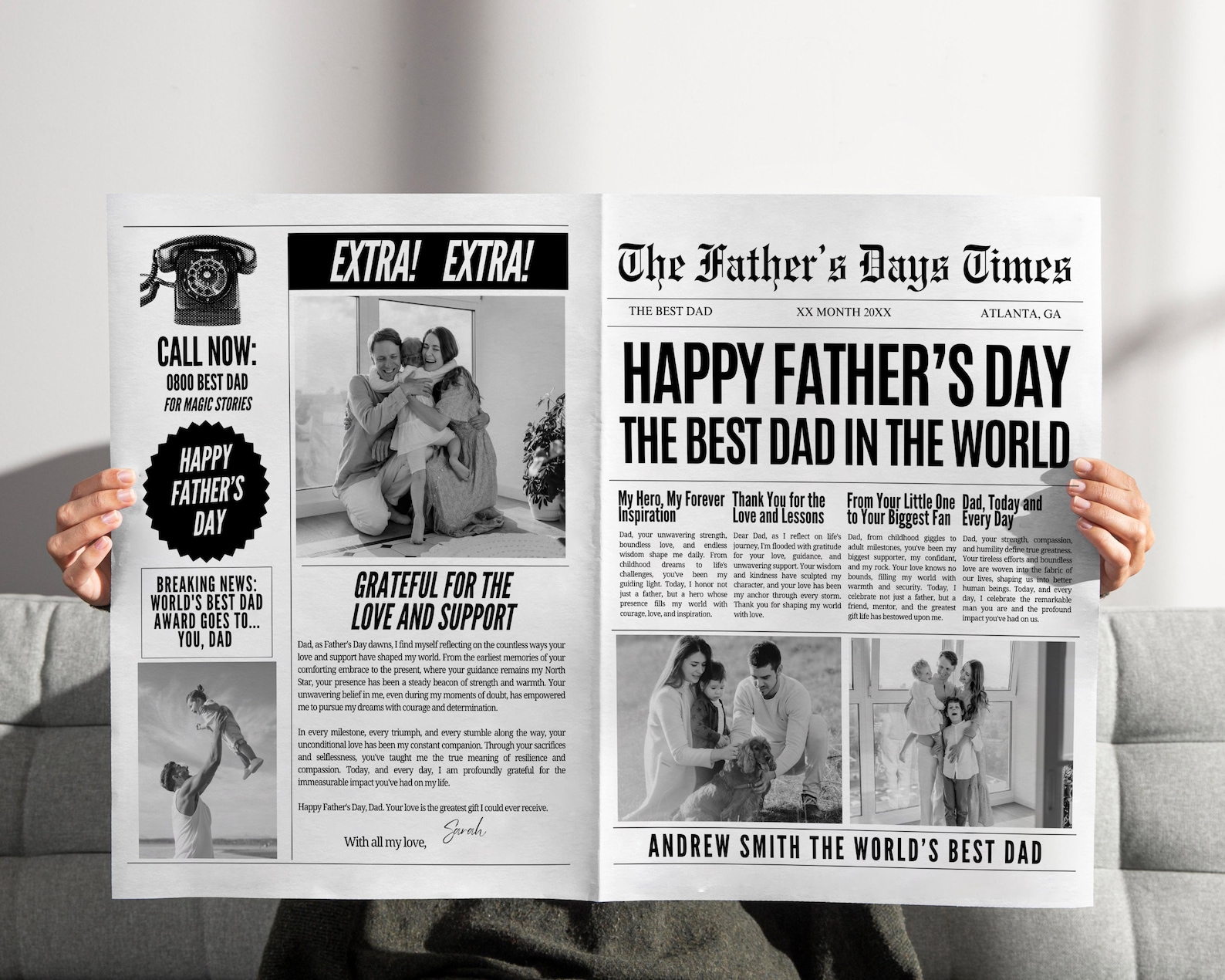 Fathers Day Newspaper, Printable for Dad, Personalized Gifts for Dad ...