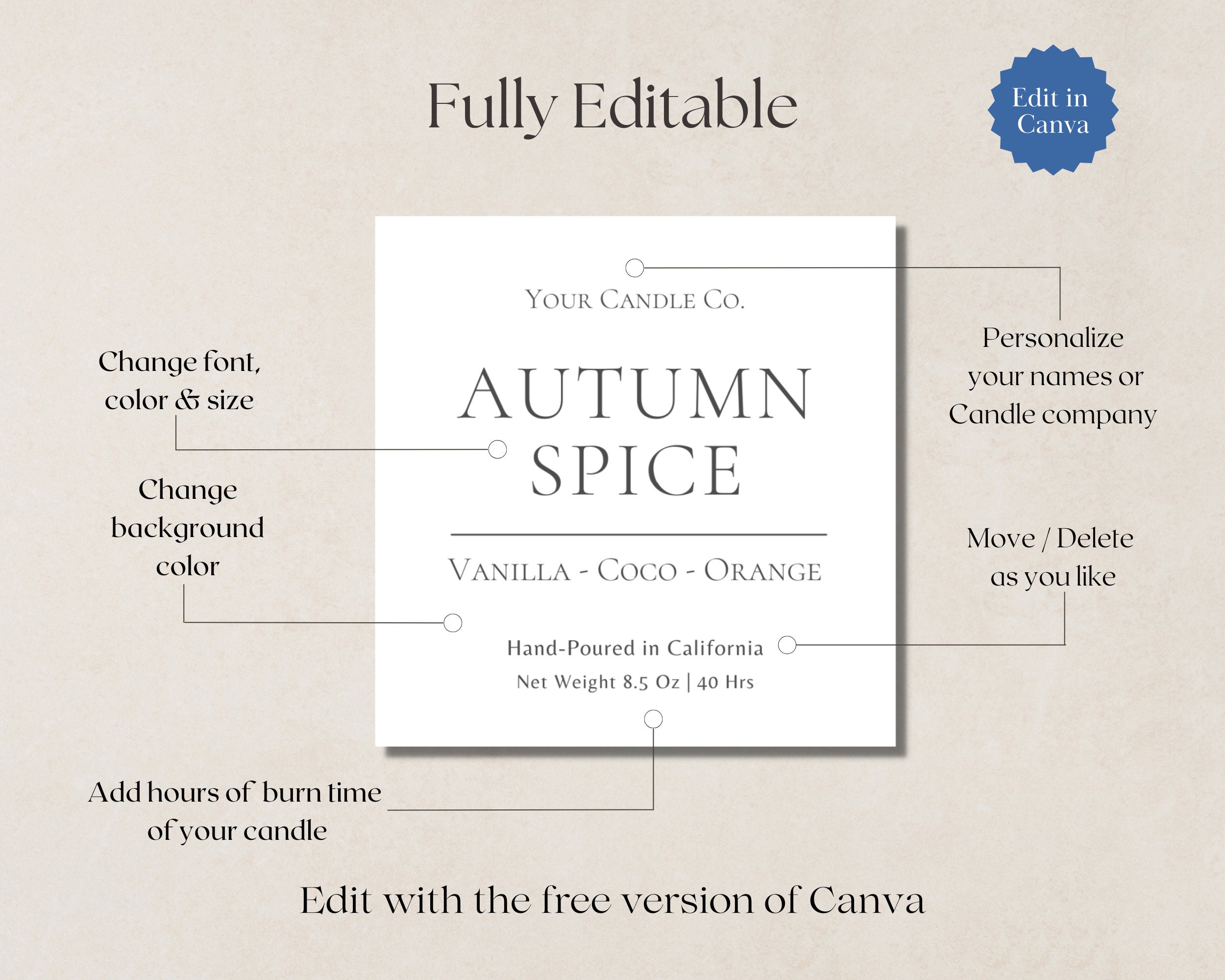 Elegant Candle Label Template, Modern Candle Label, Custom Candle ...