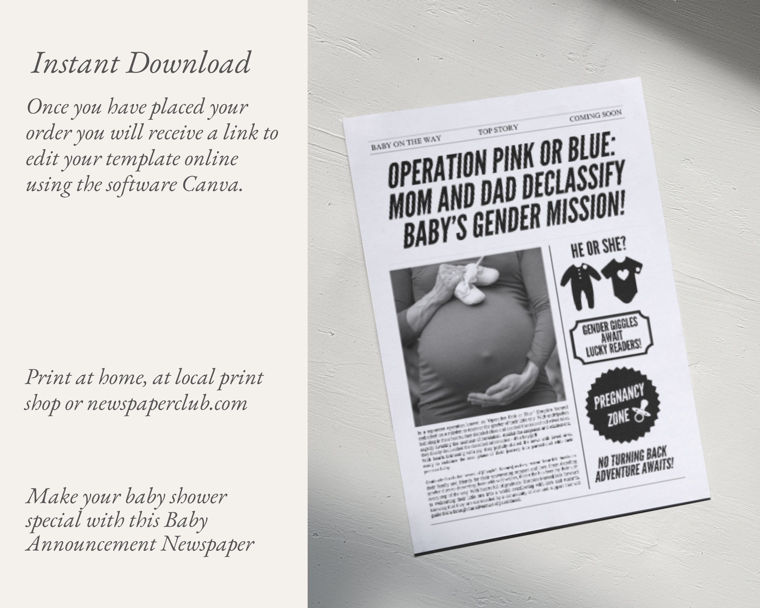 Baby Gender Reveal Newspaper, Large Newspaper Baby Announcement ...