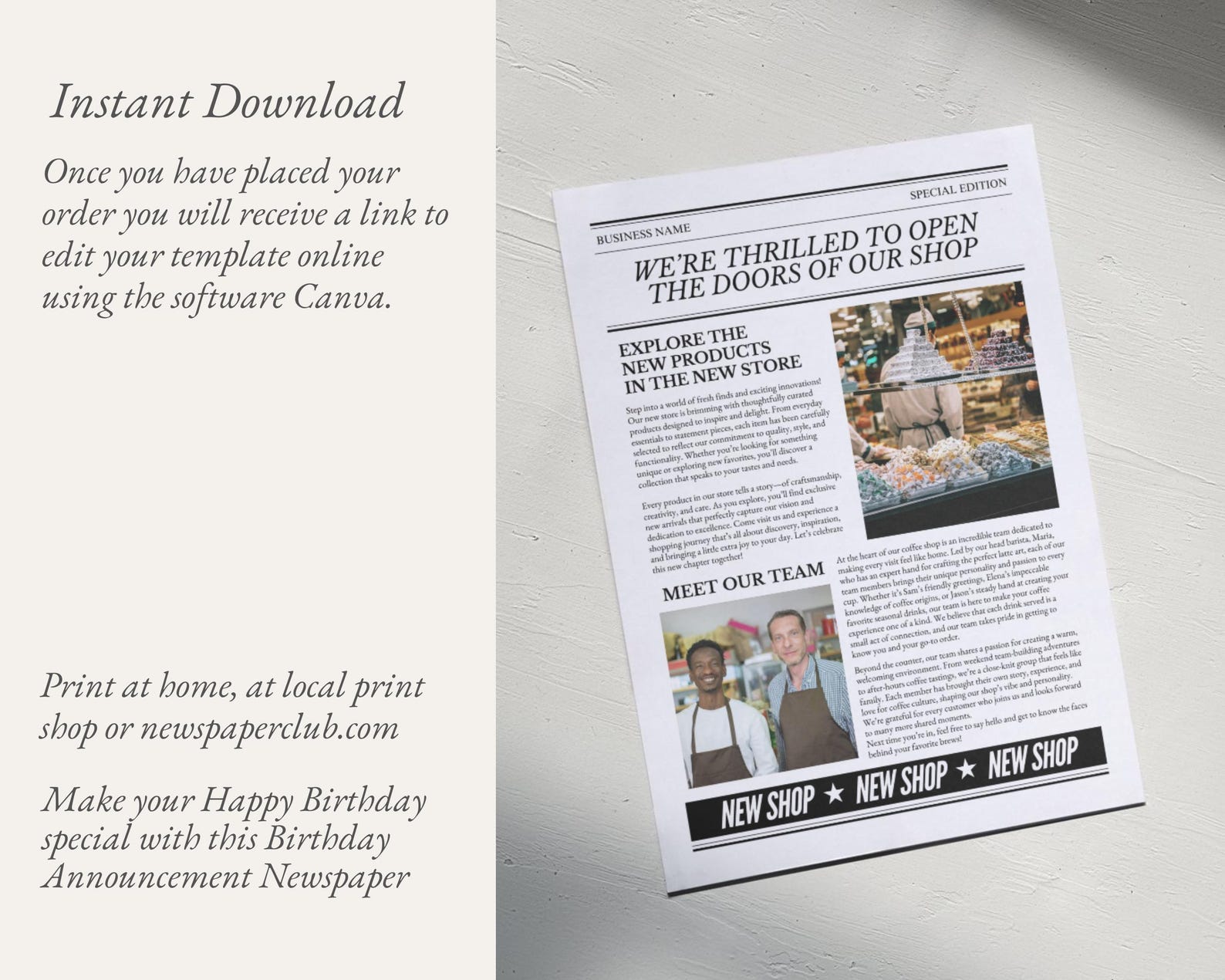 Business Launch Announcement Newspaper Template, Branding Photoshoot ...