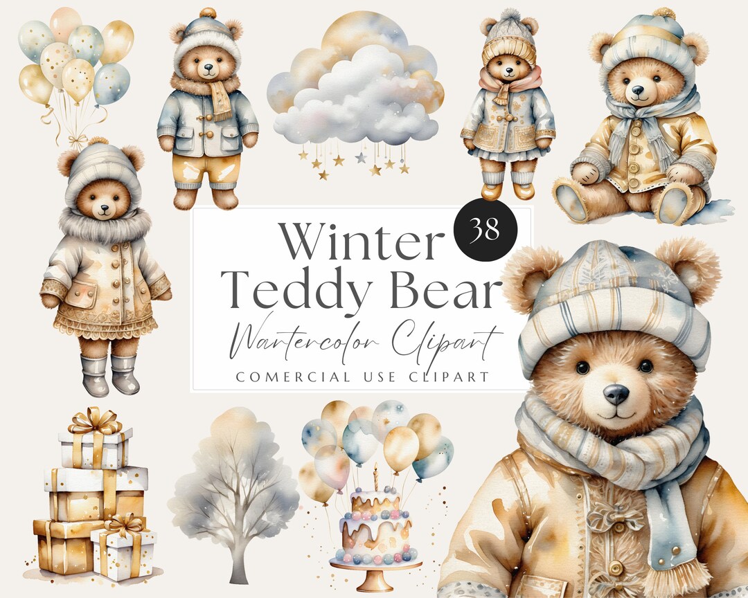 Winter Teddy Bear Clipart, Winter Baby Shower, Cute Teddy Clipart ...