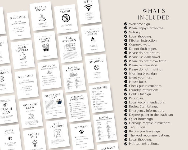 Airbnb Sign Bundle Template, Airbnb Welcome Sign, Airbnb Host, Wifi ...