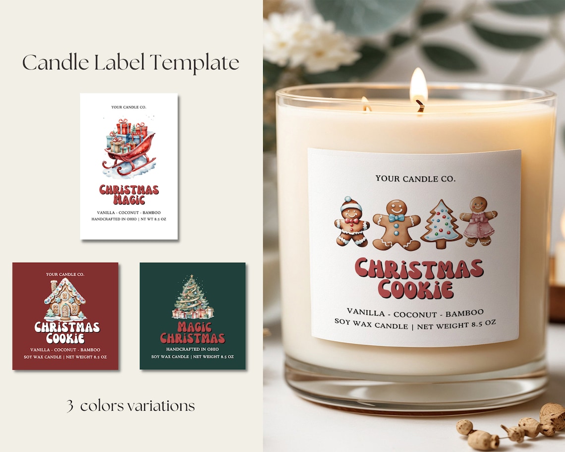 Christmas Candle Label Template Holidays Candle Label Retro - Etsy