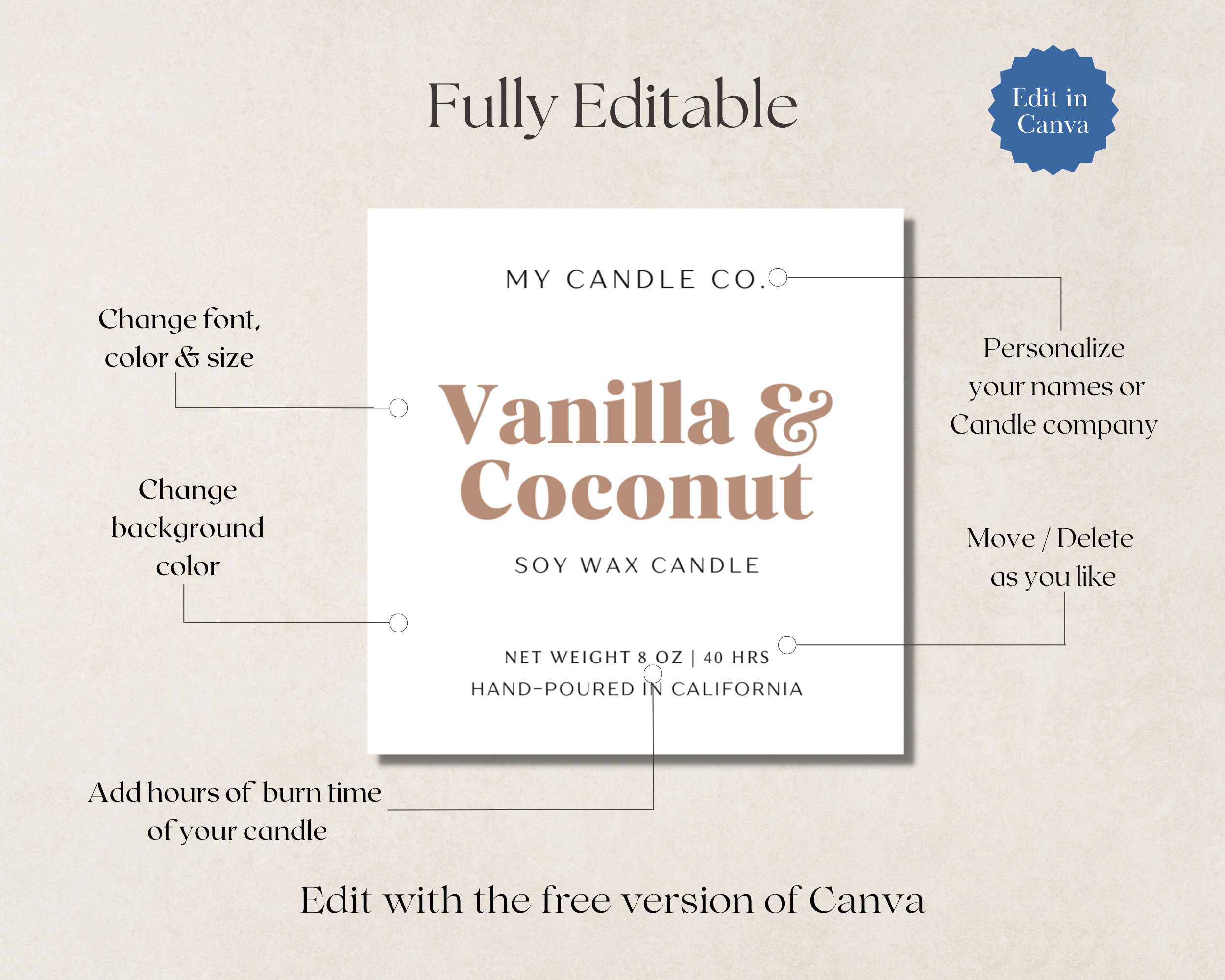 Retro Candle Label Template Printable Candle Label Custom - Etsy