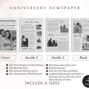 Couple Anniversary Newspaper Template, One Year Anniversary Gift, First ...