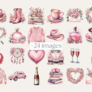 Boho Valentine Clipart, Valentines Day Clipart, Pink Watercolor ...