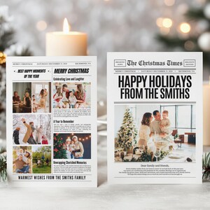 Christmas Newspaper Card Template, Family Photo Holiday Newsletter ...