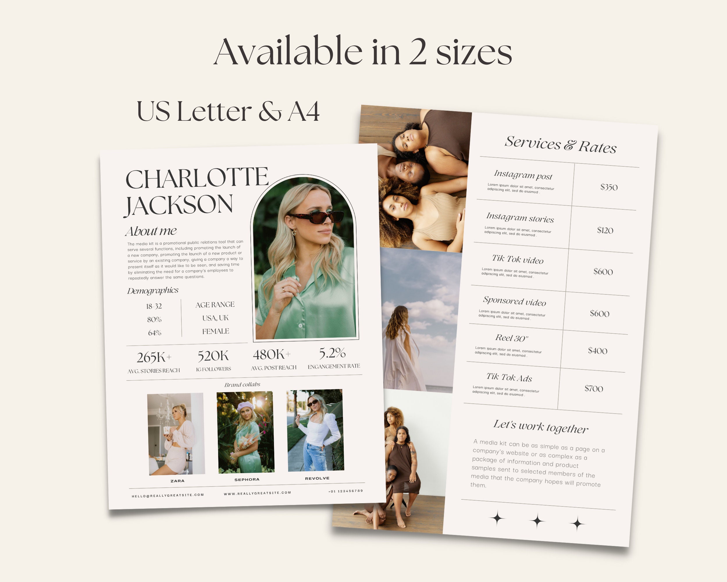 Elegant 2 Pages Media Kit Template, Influencer Media Kit, UGC Portfolio ...