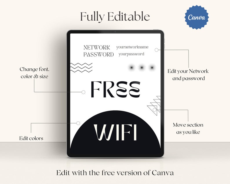 Modern WIFI Password Sign Template Airbnb Wifi Sign Wifi - Etsy