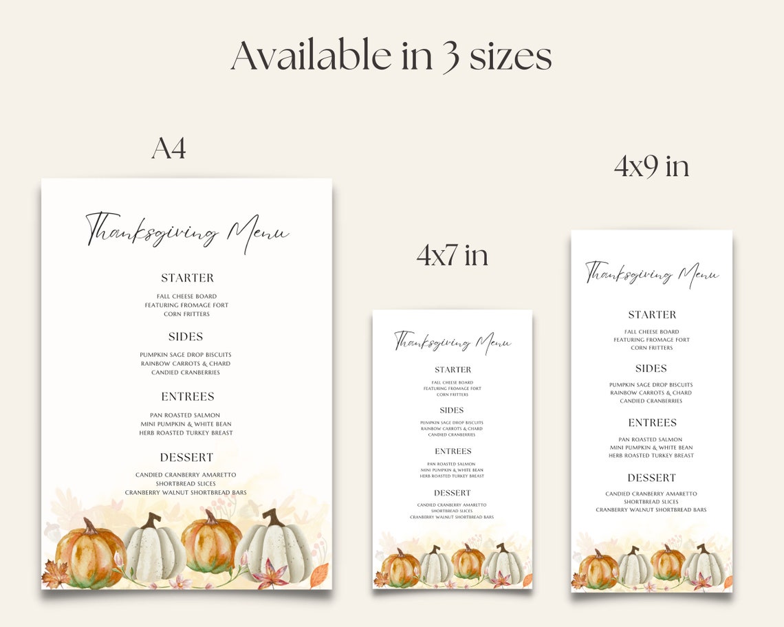 Thanksgiving Menu Card Template Printable Editable Holiday - Etsy