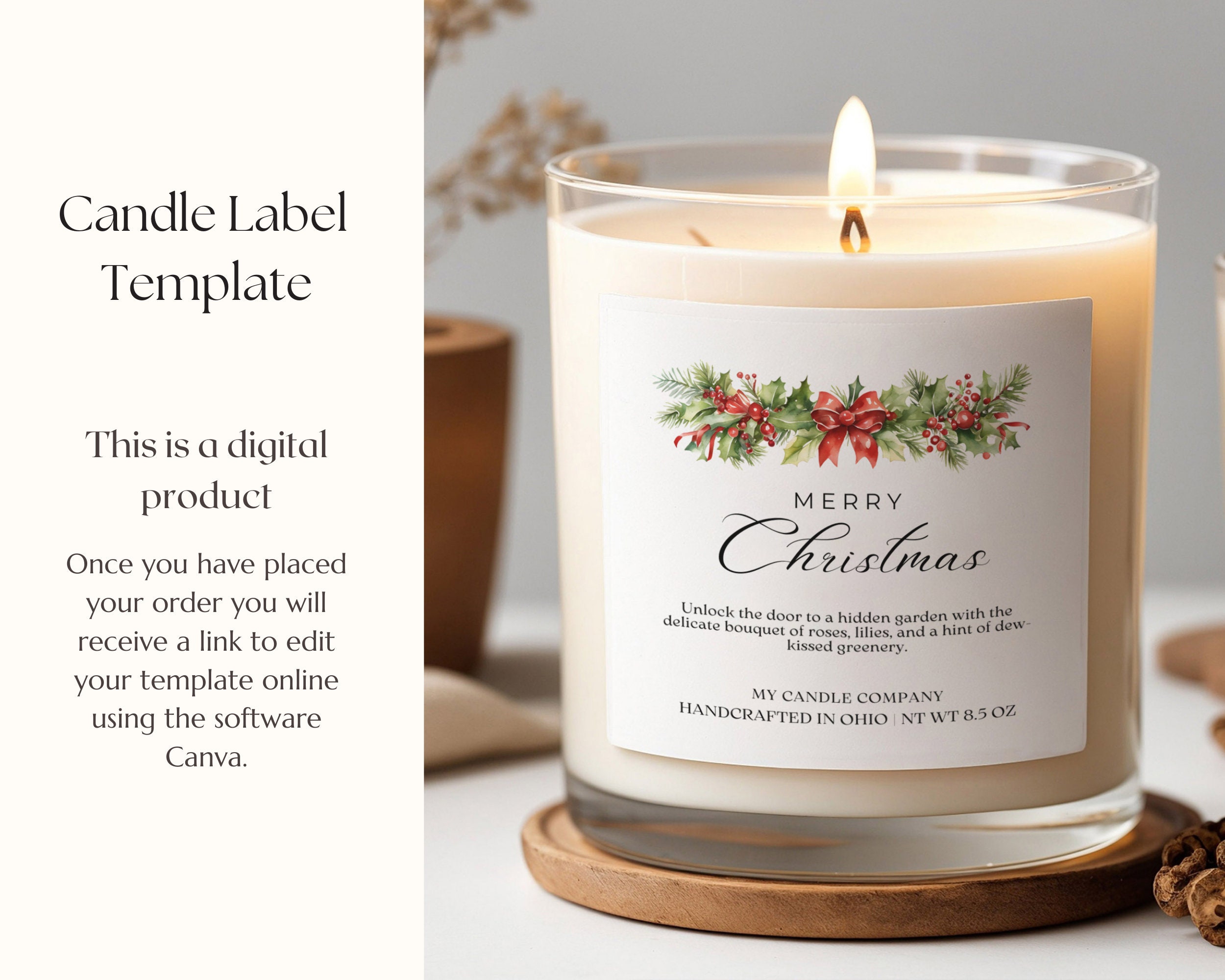 Christmas Candle Label Template, Vintage Christmas Candle, Holidays ...