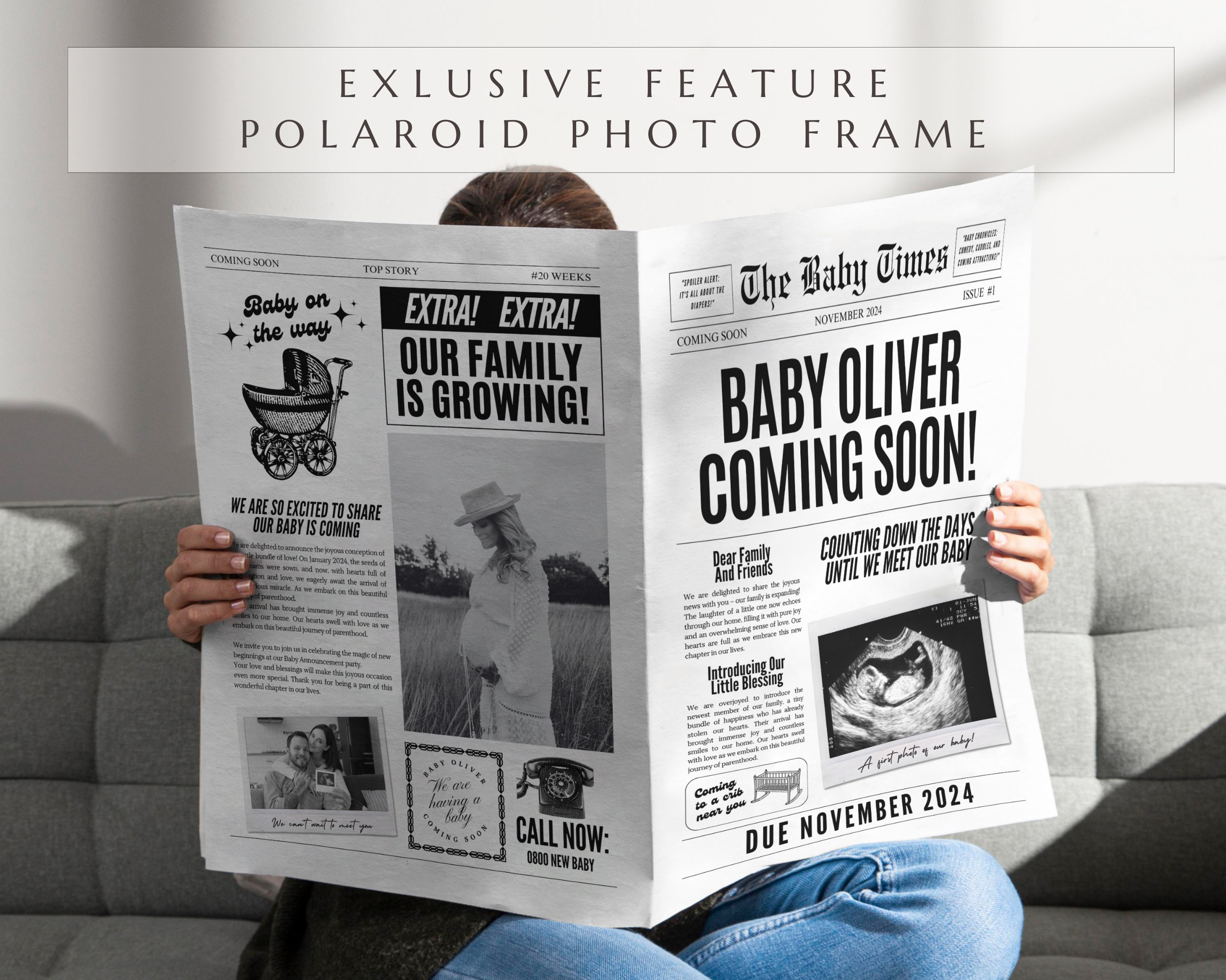 Large Newspaper Baby Announcement, Customizable Baby Announcement ...