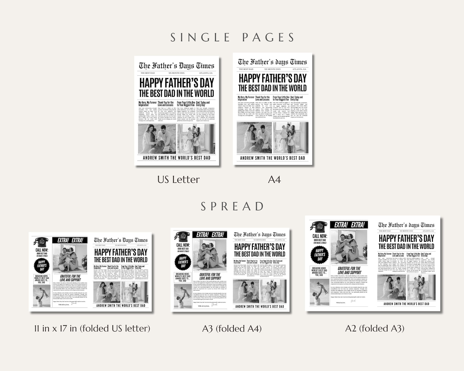 Personalized Father's Day Newspaper Template, Gift for Dad (digital) - Etsy