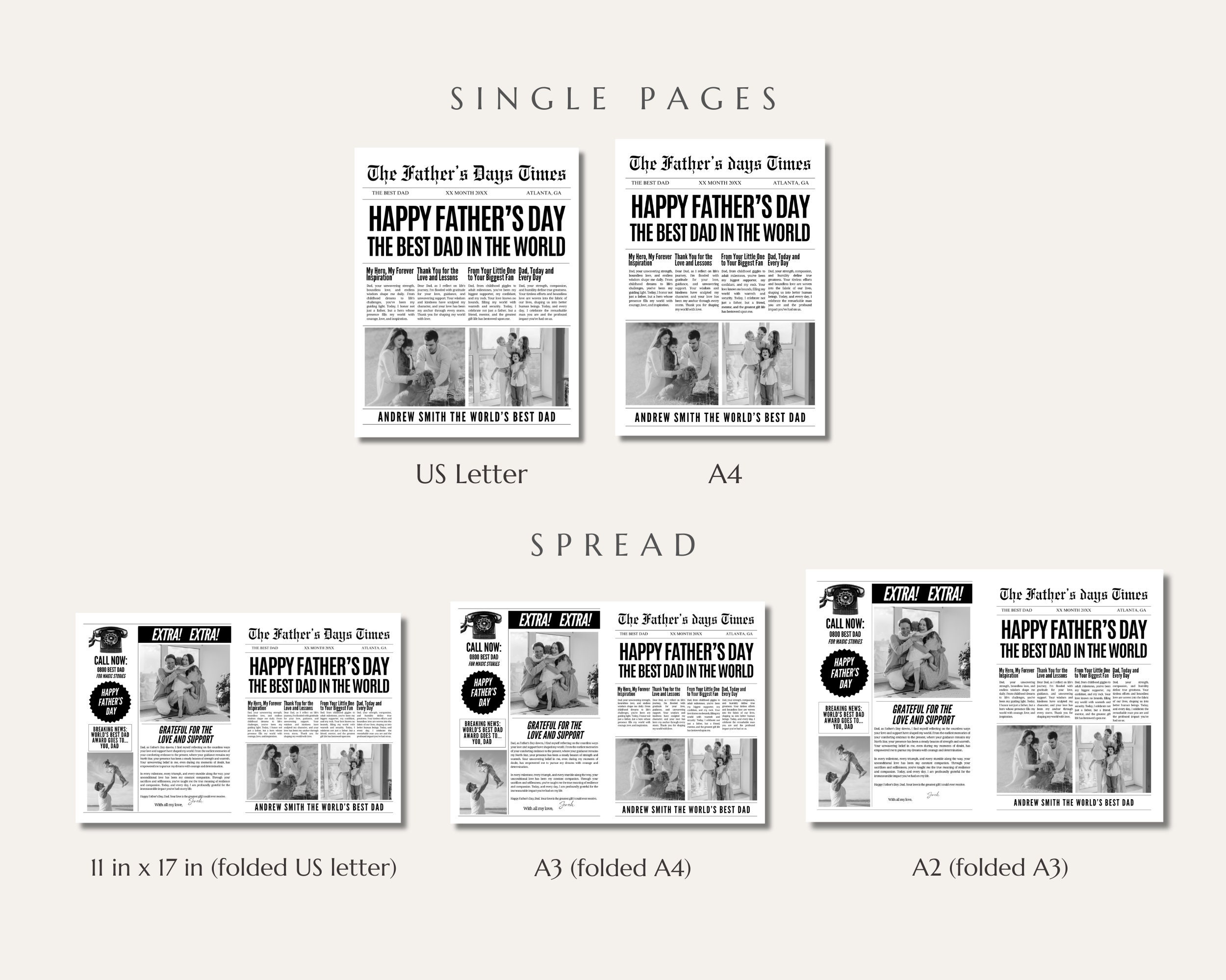 Fathers Day Newspaper, Printable for Dad, Personalized Gifts for Dad ...
