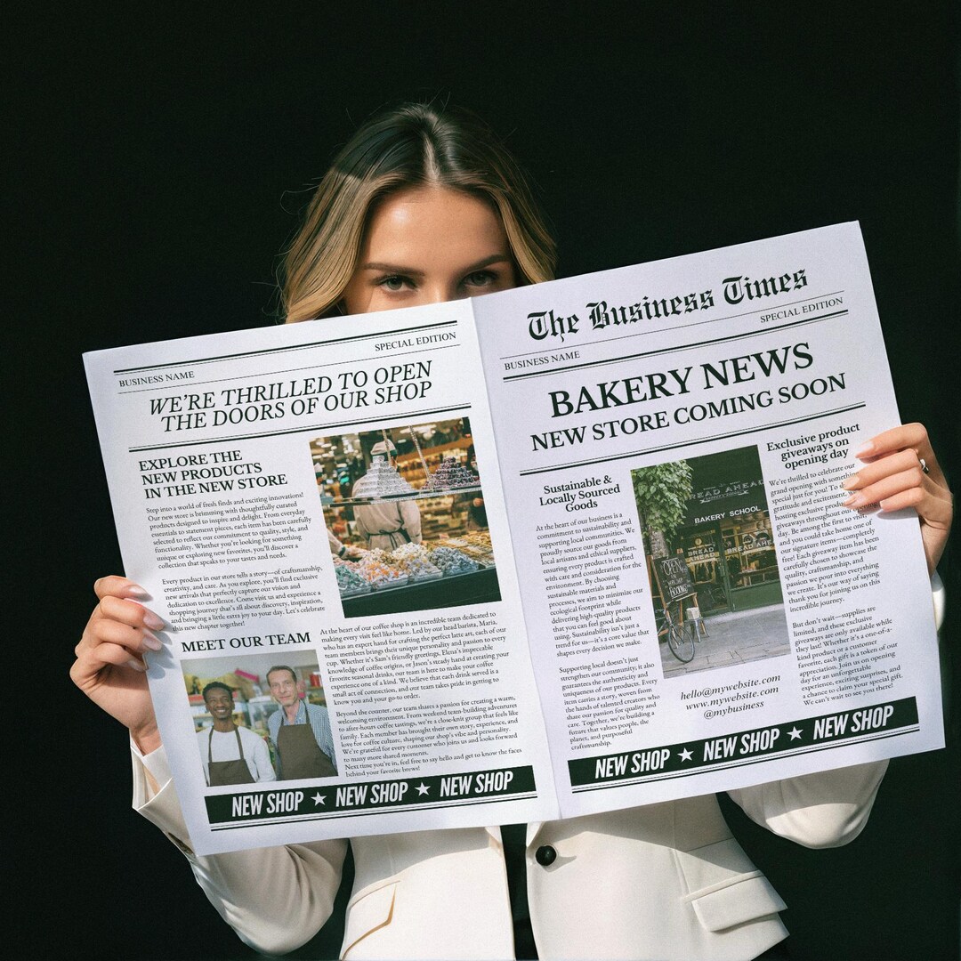 Business Launch Announcement Newspaper Template, Branding Photoshoot ...